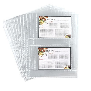 Samsill Recipe Card Page Protectors for 8.5 x 11 inch 3 Ring Binder, 4 x 6 Pockets, 2 Pockets, 25 Count, Recipe Book Pocket Page Refill Sheets, Side Margin Loading, Fits Standard 3 Ring Binders