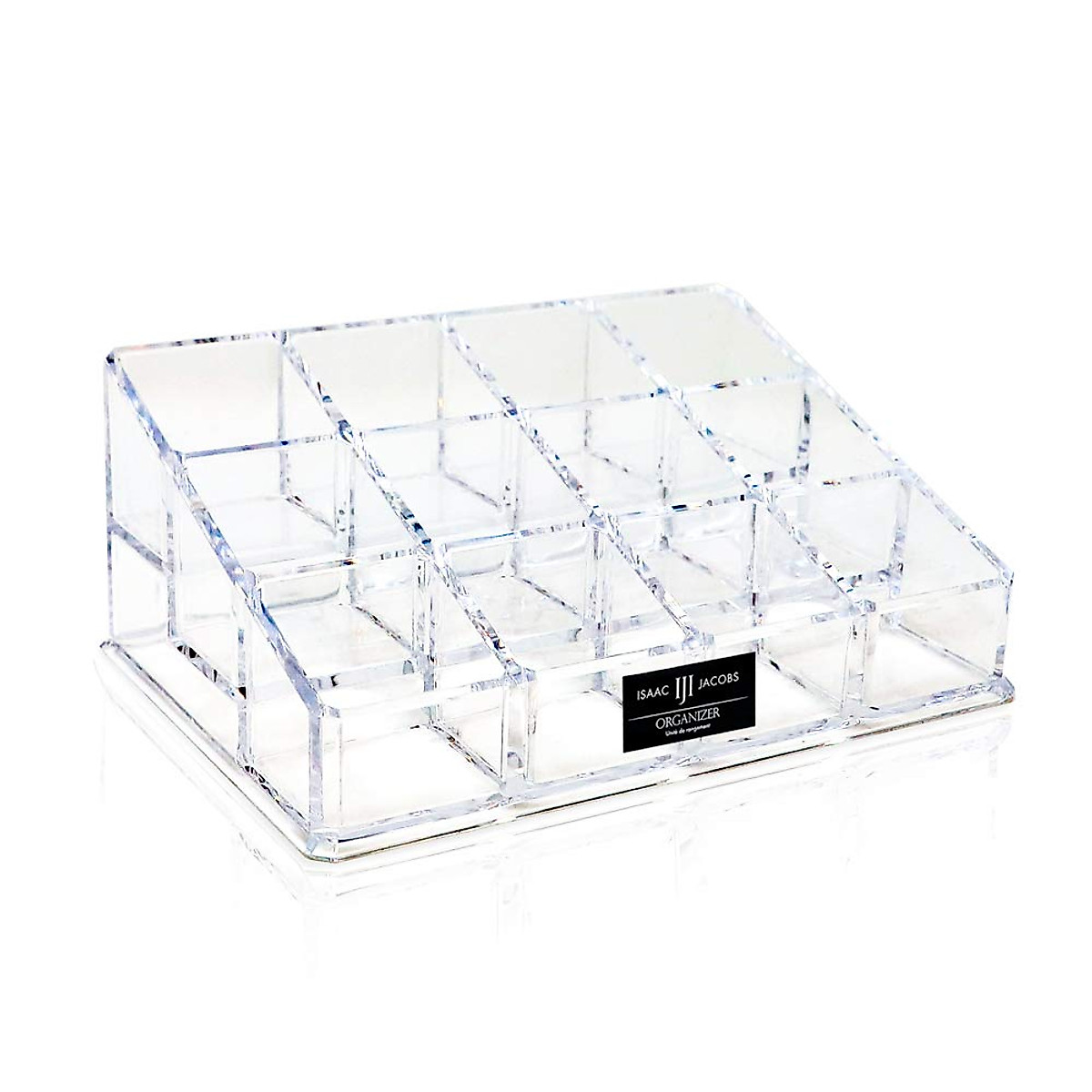 Isaac Jacobs Clear Acrylic 12 Compartment Nail Polish Holder, Organizer for Makeup, Essential Oils, Storage Solution, Rack Display (3 Rows (x4))