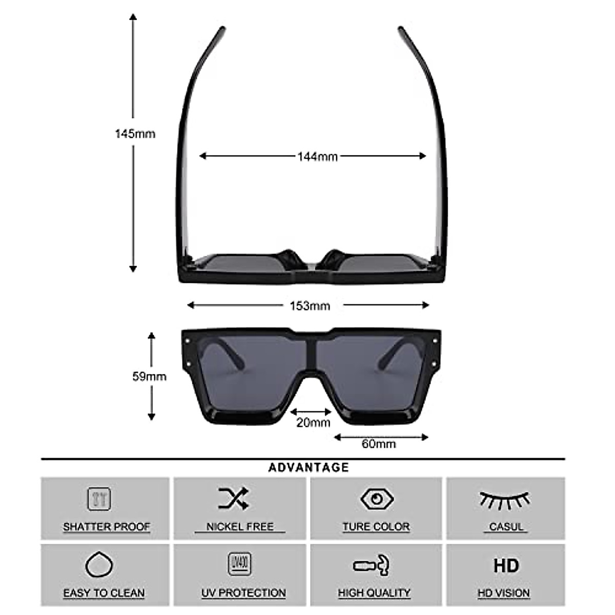 KENBO Oversized Sunglasses for Women Men Trendy Square Sun Glasses One Piece Lens Big Sunglasses