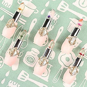 firstfly Pack of 6 Crystal Flower Jelly Lipstick, Long Lasting Nutritious Lip Balm Lips Moisturizer Magic Temperature Color Change Lip Gloss (Pink)