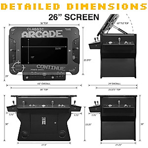 Creative Outdoor Distributor Arcades Full Size Commercial Grade Cocktail Arcade Machine | 2 Player, 1162 Games Kid, 26" LCD Lifting Screen | 3 Sided | 4 Sanwa Joysticks |Trackball | 2 Stools Included