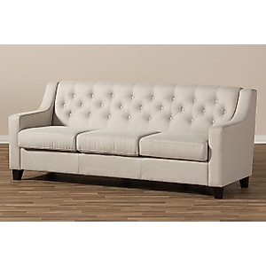 Baxton Studio Gervaise Modern and Contemporary Fabric Upholstered Button-Tufted Living Room 3-Seater Sofa, Light Beige