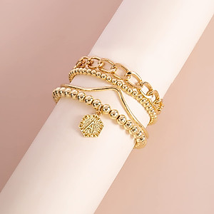 Elegance 11 designs Gold Bracelets For Women Trendy Stackable Bead Bracelet Initial Stretch Bangle For Women Gift With Initial J