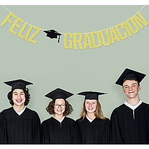 Feliz Graduacion Banner, Spanish 2025 Graduation Banner, 2025 Congrats Grad Banner, Class of 2025 Graduation Party Decorations Gold Glitter