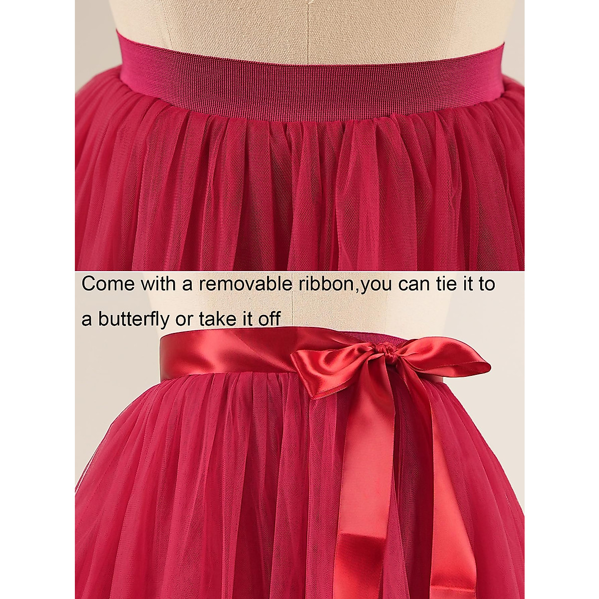 EllieHouse A Line Long Maxi Bridesmaid Tulle Skirt for Wedding Evening Party P68 Burgundy L