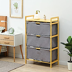 MAXCBD Nightstand Bedside Table Drawer Cabinet Bamboo Fabric Drawers Underwear Socks Scarf Organizer Unit Cabinet Rack Bedside It Adopts A Stylish and Elegant Design Storage Tower Dresser