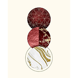 Modern Geometric Abstract Red Gold Wall Art Decor Prints, 4 (8x10) Unframed Photos, Artwork Gifts Under 20 for Home Bathroom Bedroom Office Studio Lounge Architecture Design Student Teacher Fans