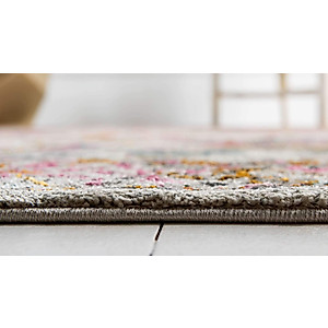 Unique Loom Aurora Collection Over-Dyed, Abstract, Botanical Southwestern, Transitional Area Rug, Rectangular 9' 0" x 12' 0", Beige/Pink