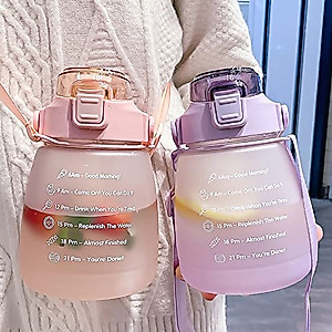 SUNAVY Girls Kawaii Water Bottle with Straw for School Large Capacity, Portable BPA Free Sports Drinking Bottle with Time Marker & Cute 3D Stickers for Outdoor Camping (Gradient Purple)