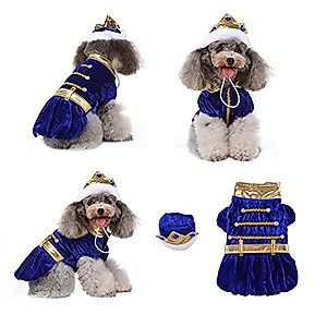 Yoption Dog Cat Prince Costumes with Crown Hat, Pet Halloween Christmas Velvet Cosplay Dress Funny Outfits Clothes for Puppy Dogs Cat (XL)