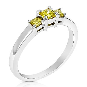 Vir Jewels 1/2 cttw 3 Stone Princess Yellow Diamond Engagement Ring .925 Sterling Silver Size 7