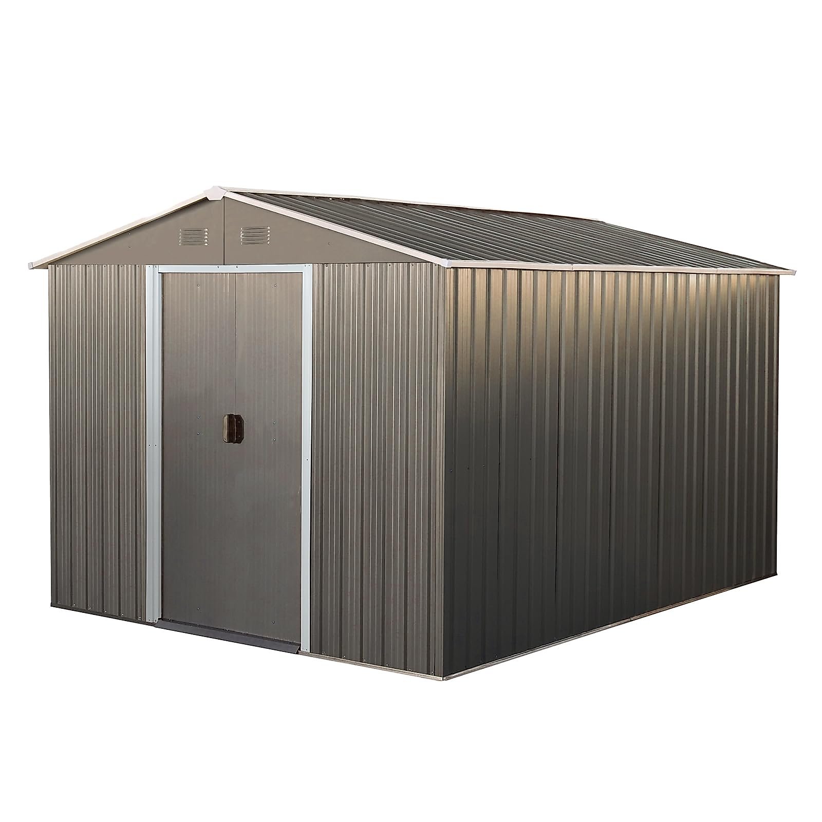10x8FT Outdoor Metal Storage Shed with Floor Frame, UV Resistant Waterproofs Steel Garden Shed, Tool Storage Shed with Sloping Roof and Lockable Door for Backyard, Patio and Lawn (Grey)