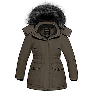 wantdo Girl's Warm Winter Coat Fleeced Puffer Jacket Windproof Hooded Parka Army Green 6-7