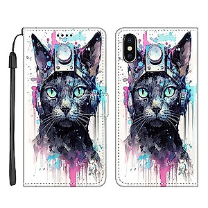 Elgzigok Wallet Phone Case for iPhone Xs Max with Cat Print-aa142 - Stylish and Functional PU Leather-Free Smartphone Case with Card Holder