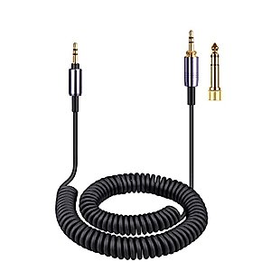 weishan WH-1000XM5 Cable Coiled Aux Cord Replacement for Sony WH-CH720N, WH-CH710N, MDR-950BT, 1AM2, 7520 Noise Canceling Headphones, 3.5mm(1/8") Extension Wire with 6.35mm(1/4") Adapter, 14ft