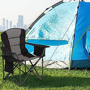 HIGH POINT SPORTS Oversized Portable Camping Folding Chair, Heavy Duty Foldable Outdoor Chair, Camp Chair with Cup Holder and Cooler Bag Support 450 LBS, Black