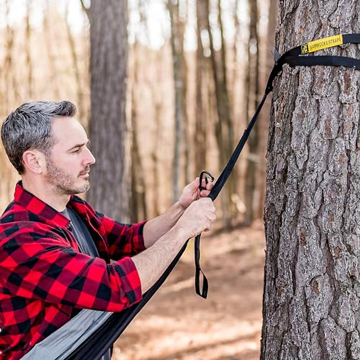 ELK Single Hammock with Tree Straps - Lightweight Parachute Nylon for Outdoor Adventures (Black/Gray, Single)