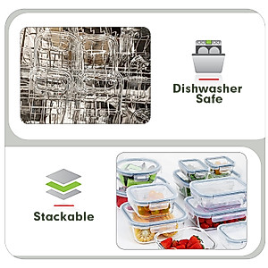 BAYZZ 30 Pieces Glass Meal Prep Containers, Airtight Glass Food Storage Containers, Glass Lunch Containers with Lids, Microwave and Dishwasher Friendly