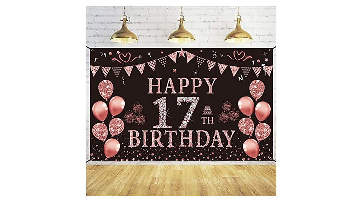 Celebrate 17th Birthday with Elegant Rose Gold Backdrop Banner