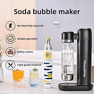 AmazWhip sparkling water maker, paired with CO2 gas canisters and 1L water bottles for Household soda water (Black+ 2 caniters)