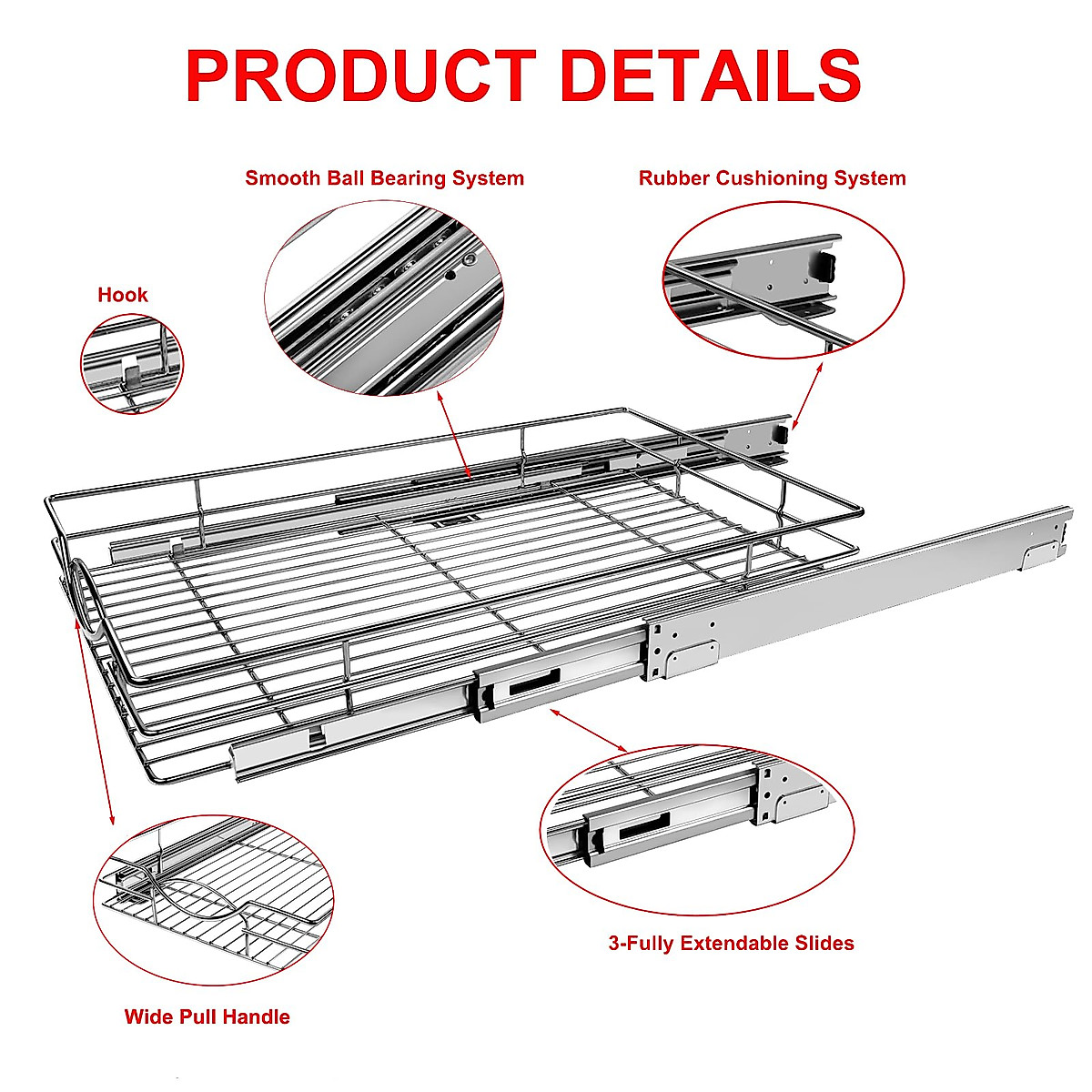 Sikarou Pull Out Cabinet Organizer 17" W x 21" D, Heavy Duty Kitchen Cabinet Pull Out Shelves, Slide Out Wire Basket for Kitchen Cabinets, Bathroom, Pantry, Chrome Finish