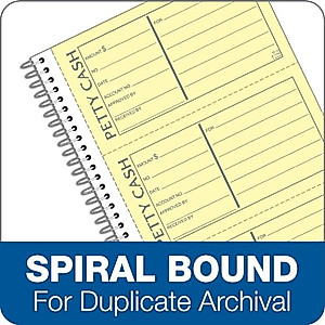TOPS Spiral Petty Cash Receipt Book, 2-Part, Carbonless, 4 Messages per Page, 200 Sets per Book (4109)