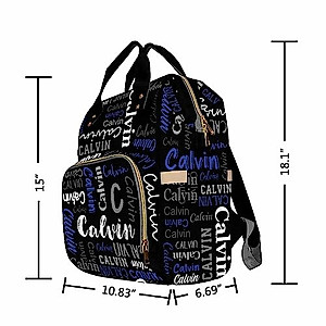 Artsadd Personalized Diaper Bag with Name, Customized Black and Blue Monogram Nappy Backpack with Thermal Pockets Multi-function Baby Bags Handbag Shoulder Bag for Girls Boys