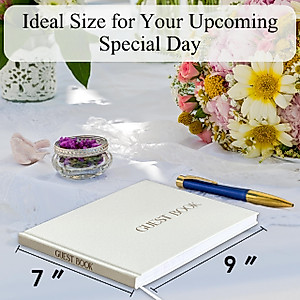 EBEGEE Wedding Guest Book for Wedding Reception, Elegant 9 x 7inch Baby Shower Guest Book with Polaroid Photo Pages and Registy Pages, Gold Foil Lettering Linen Cover, Perfect for Any Celebration