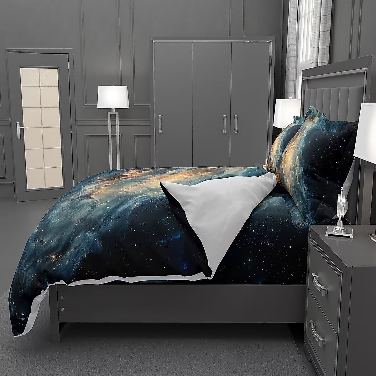 Lokaluo Milky Way Duvet Cover King Size 3D Printed Psychedelic Swirl Duvet Cover Set Starry Sky Series Bedding Sets Cosmic Mysterious Bedroom Decor 3 Pcs Comforter Cover with 2 Pillowcases
