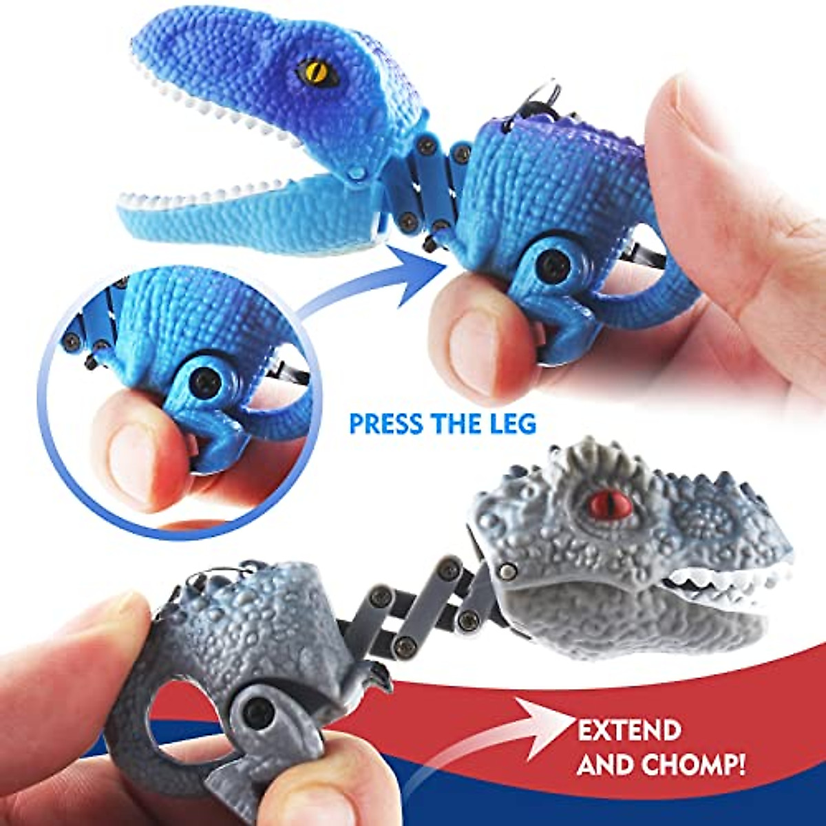 DINOBROS Surprise Eggs with Dinosaur Toys Inside, 4 Plastic Egg Toys Filled with Dino Chomper Keychains Birthday Party Favors for Boys and Girls