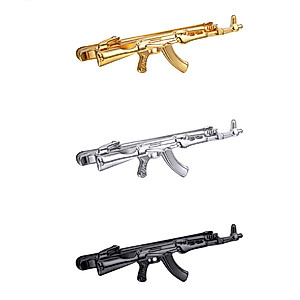 U7 Men Personalized Tie Clip Set of 3 Stainless/Black/18K Gold Plated AK47 Gun Shaped Shirt Tie Bar Clips 3 Pieces