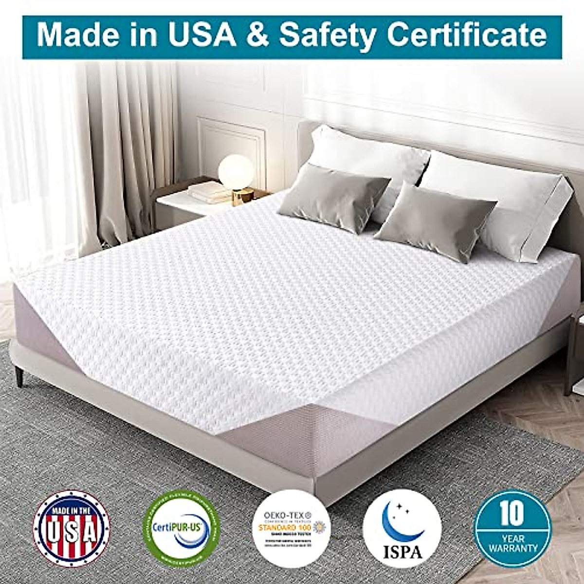 MUUEGM 10inch Memory Foam Mattress King Size,Cooling Gel Bamboo Charcoal Infusion Mattress in A Box,Medium Firm Mattress Breathable Cover,Made in USA,Supportive,CertiPUR-US Certified