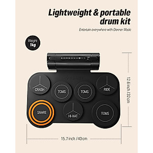 Donner Electronic Drum Set, 7 Pads Electric Drum Pad Roll Up Quiet Drum Pad Built-in Speaker, 40 Drum Lessons Included, Kids Holiday Christmas & Birthday Gift Instrument Toys(DED-20)