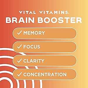 Vital Vitamins Brain Supplements for Memory & Focus - Brain Booster Nootropic - Brain Support for Concentration & Brain Fog - with Ginkgo Biloba, DMAE, Vitamin B12 - Energy Pills - 30-Day Supply