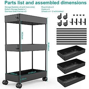 3 Tier Storage Shelves,Mobile Shelving Unit Organize,Bathroom Organizers with Casters Wheels for Bathroom Kitchen Laundry Narrow Places