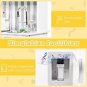 HONEY JOY Kids Kitchen Playset, Wooden Little Chef Pretend Play Kitchen Set w/Chalkboard & Water Dispenser, Stove, Storage Cabinet, Turning Knob, Play Kitchen for Toddlers, Gift for Boys Girls 3+