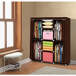 YOUUD Portable Closet 50 Inch Wardrobe Closet for Hanging Clothes with Non-Woven Fabric Cover, 4 Hang Rods and 4 Clothes Storage Organizer Shelves, Brown Clothes Closet Quick and Easy Assembly