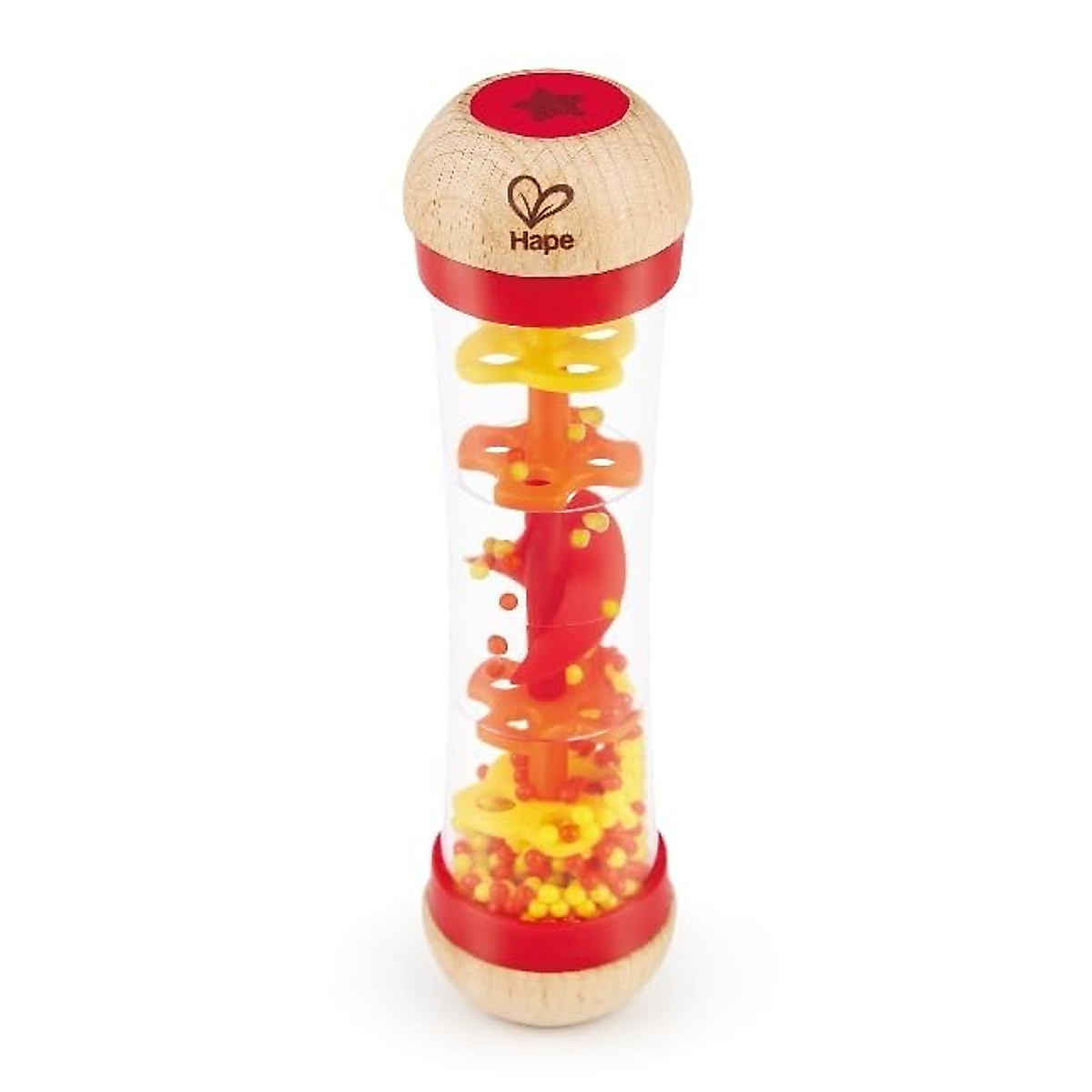 Hape Beaded Raindrops | Mini Wooden Musical Toddler Instrument, Shake & Rattle Rainmaker Toy, Red
