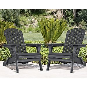 Folding Adirondack Chair Set of 2, Weather Resistant Adirondack Chairs Lawn Chair Outdoor Modern Adirondack Chairs Fire Pit Chairs Outdoor Chairs for Patio Lawn Garden Backyard Pool Deck, Grey