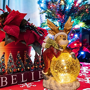 Christmas Reindeer Figurine Lights - Light up Reindeer Christmas Decor Sculpture Carrying Magic Orb, Waterproof Resin Elk Ornaments for Patio Balcony Lawn Porch Yard Garden Indoor