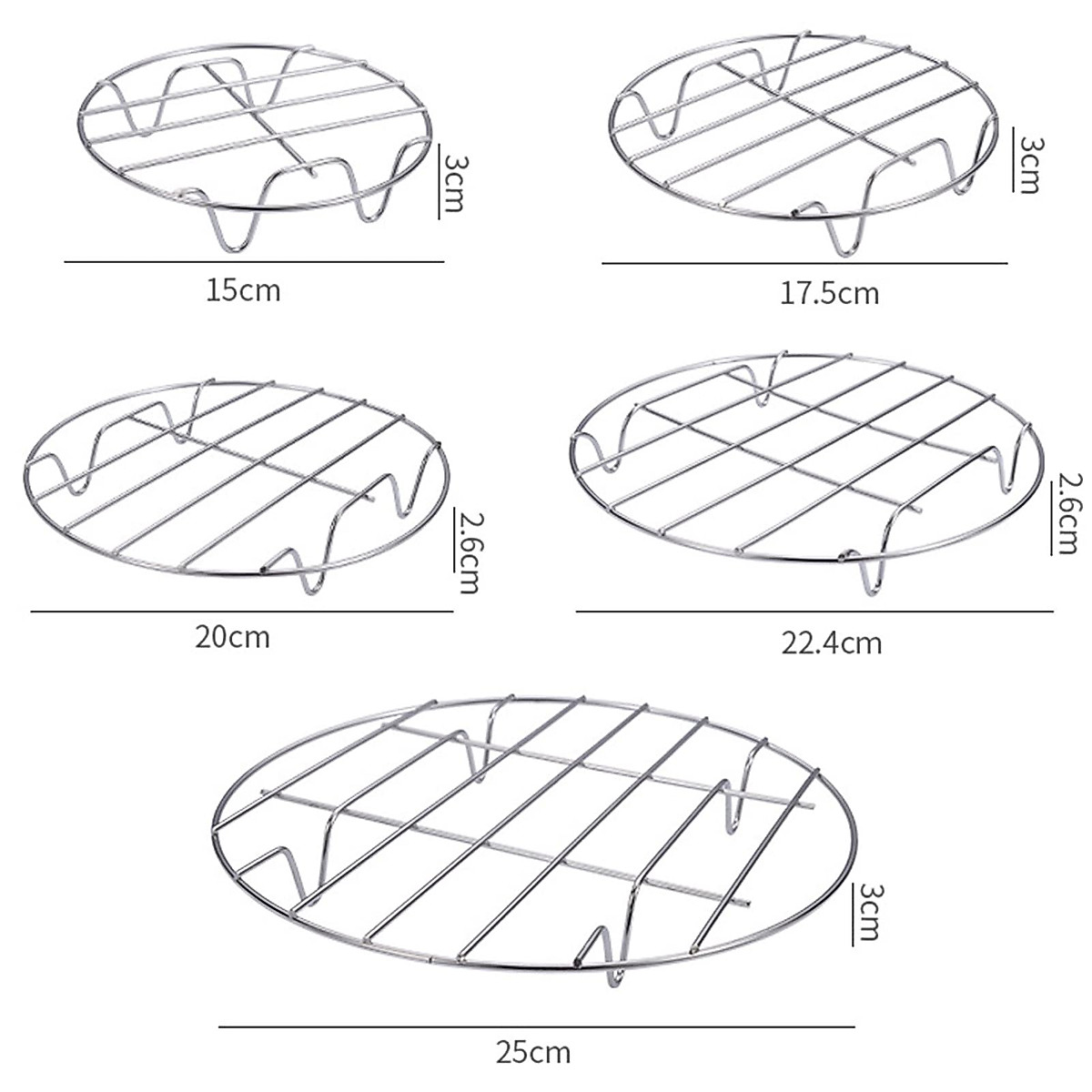 Smalibal Stainless Steel Steaming Rack Cooling Rack Round Four-Legged Steaming Rack for Kitchen, Cooking, Rib, Bacon, Sheet Pan, Cookie and Cakes 6inch