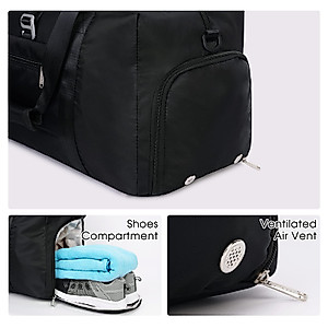 Ceneda 20" Gym Duffel Bag with Wet Pocket Shoes Compartment Portable Overnight Weekender Bag Travel bag Yoga Bag for Women (Black)