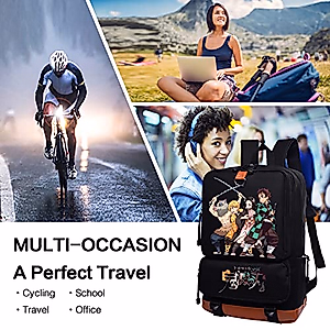 Zusvus Anime Backpack Laptop Bag Student School Book Bag Large Capacity Multipurpose Casual Travel Daypack Black