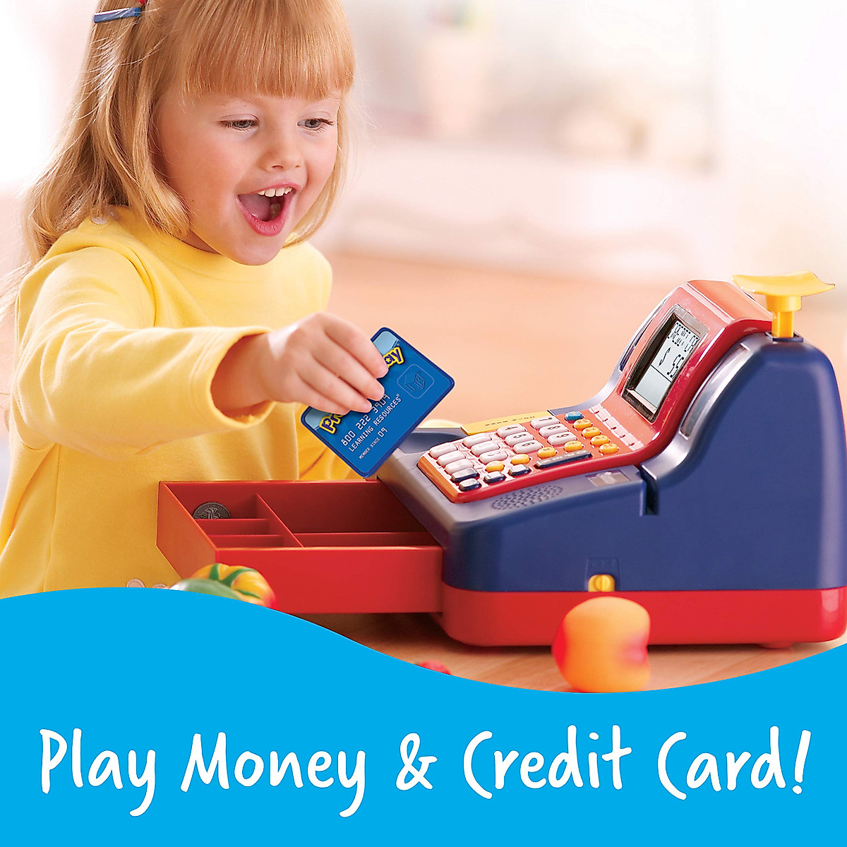Learning Resources Pretend & Play Teaching Cash Register, 73 Piece Set, Ages 3+, Talking Register, Counting Activities, Money Management