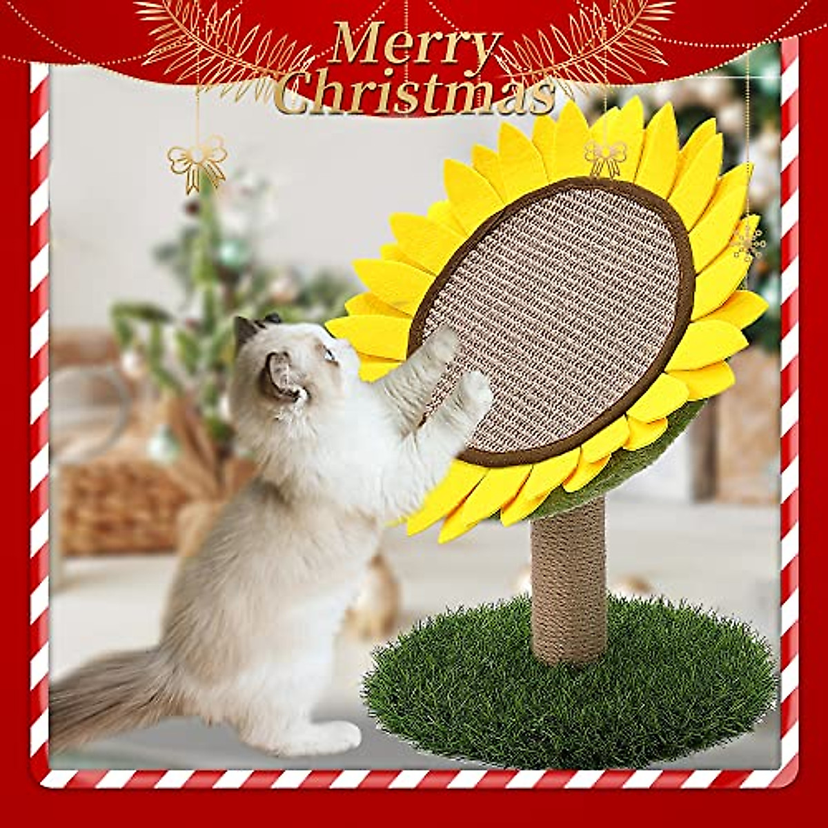 Cat Scratching Post, Sunflower Claw Scratching Post for Kitty, Natural Sisal Scratcher Board, Cute Furniture Interactive Activity Pad Toys for Kitten & Cat, 18x12 Inch