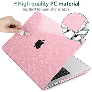 MEEgoodo Glitter Case for M3 MacBook Air 13.6 inch Case 2024 2022,Fit Model A3113 A2681 with M3 M2 Chip, Crystal Laptop Hard Shell Cases with Keyboard & Camera Cover for 13.6" MacBook Air, Clear Pink