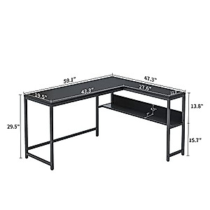 CubiCubi L Shaped Desk, 55.1 inch Corner Computer Desk with Storage Shelves, Study Writing Table Workstation with Open Shelves for Home Office, Black