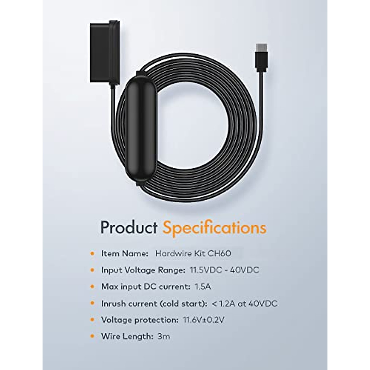 iZEEKER 11.5ft Type-C USB Hardwire Kit Fuse for Dash Cam, Widely Compatible with 11.5V-40V Car Dashcam Charger Pord