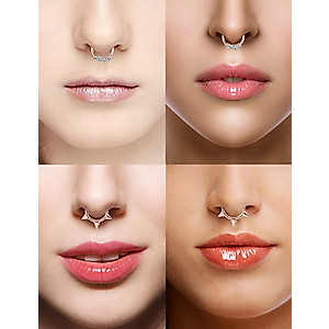 SCERRING 6PCS 16G Stainless Steel Hinged Clicker Segment Septum Nose Lip Ring Hoop Cartilage Tragus Sleeper Earrings Body Piercing Jewelry Braided 10mm Rose Gold