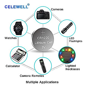 CELEWELL CR1220 5-Pack 3V Lithium Battery 40mAh for LED Light/Bracelet/Flashlight【5-Year Warranty】